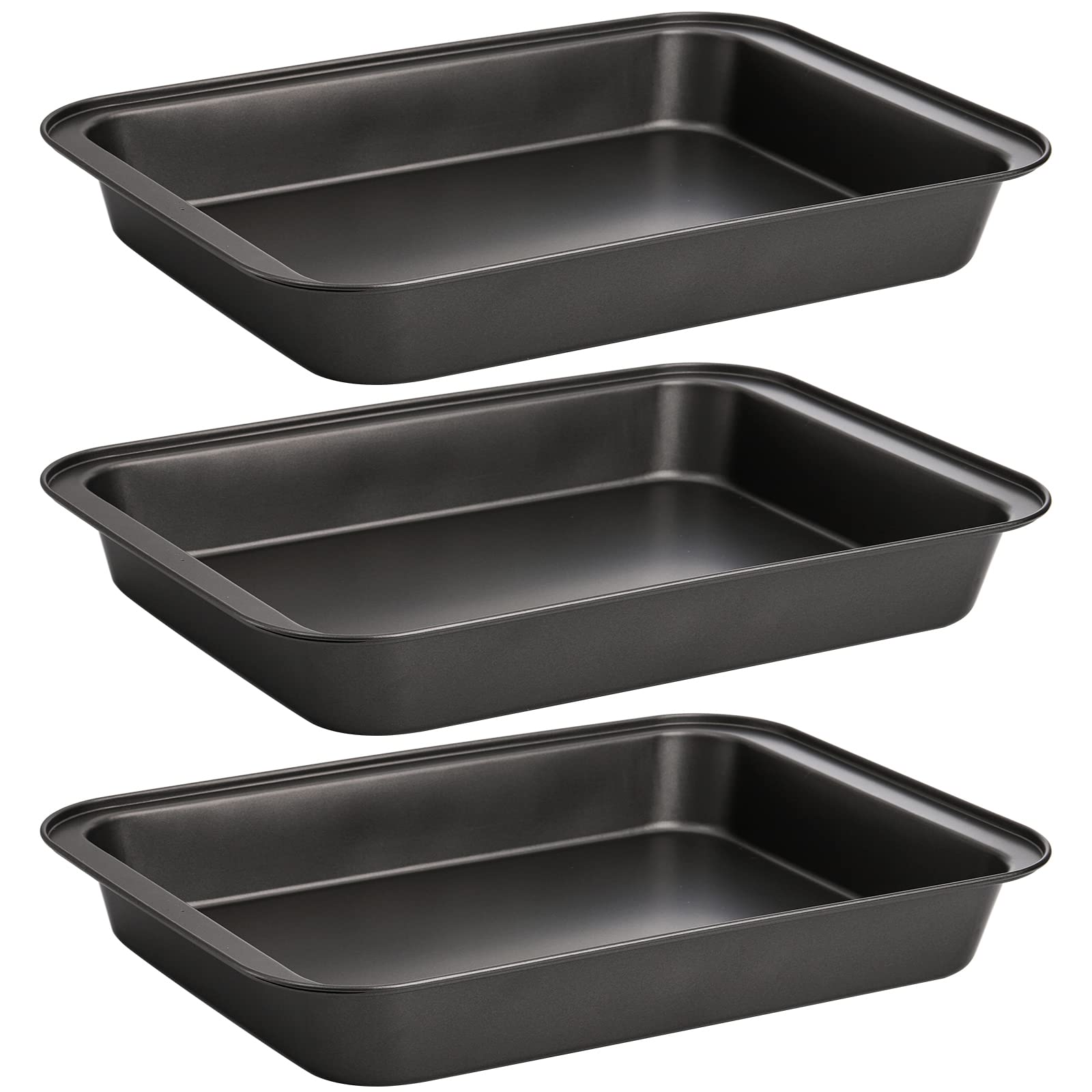 Lyellfe 3 Pack Rectangle Baking Pan, Non-Stick Cake Pans for Oven, 13 x 9 Inch Deep Cookie Sheet Tray for Brownie Lasagna Casserole Bread, BPA Free