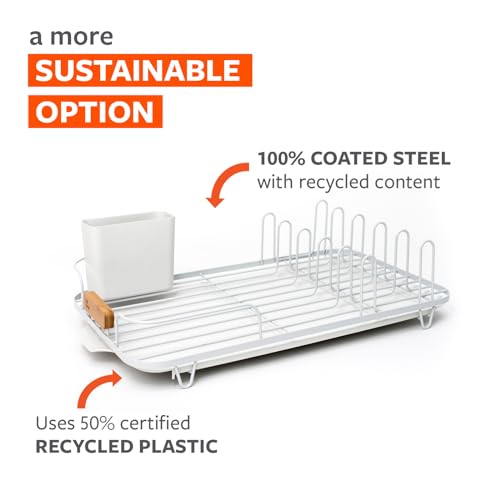 Full Circle Dish Jockey Dish Drying Rack – Space Saving Drying Rack for Kitchen Counter – Stainless Steel and Recycled Plastic Drainer with Holders for Plates, Cutlery, Pots and Pans