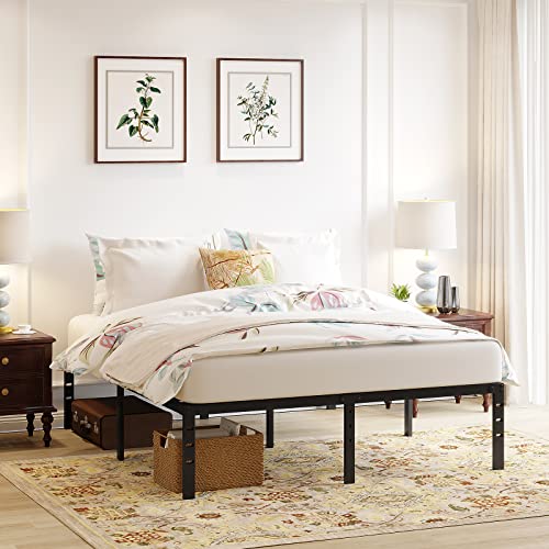 Vengarus 18 Inch Metal Platform King Size Bed Frame,Steel Slat Support,No Box Spring Needed,Easy Assembly,Underbed Storage,Noise Free, Non-Slip Mattress Foundation,King Bed Frame,Black