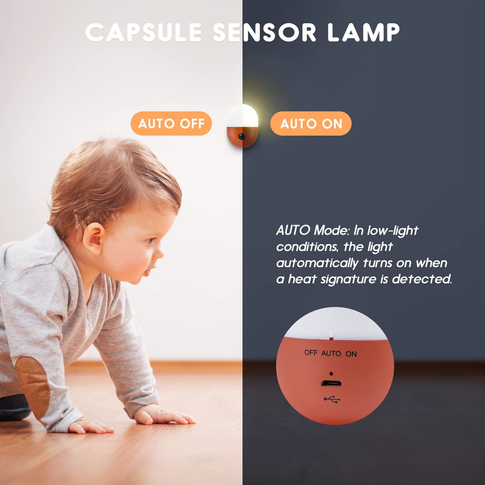 UNEEDE Motion Sensor Night Lights for Kids Room, Cute Mini Rechargeable Baby Led Nightlight, Portable Magnetic Nursery Capsule Night Lamp with Soft Warm Light for Toddler Hallway Toilet Stairs Wall