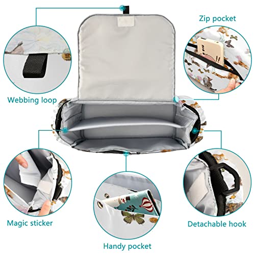 Kigai Cats Butterflies Baby Stroller Organizer with Cup Holders, Secure Hooks Accessories Adjustable Strap Stroller Bag for Bottle, Diaper, Phone, Toys, Baby Items