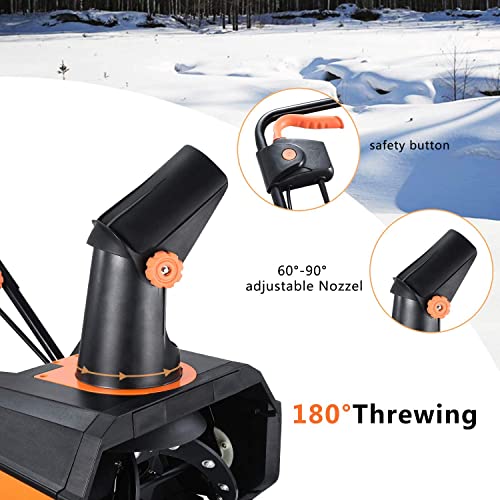 Kapoo Snow Thrower, 18 Inch Electric Snow Blower, Steel Auger, 180° Rotatable Chute and Overload Protection, 13 Amp, Black & Orange bb14