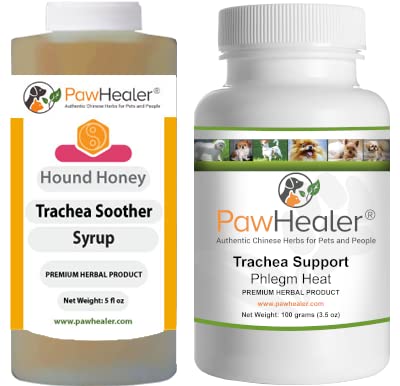 Trachea Soother Syrup Bundle with Trachea Support: Phlegm Heat - Natural Herbal Remedy for Symptoms of Collapsed Trachea for Dogs - Combo of (1 Bottle) 5 fl oz Syrup & (1 Bottle) 100 Grams PowderâŠ