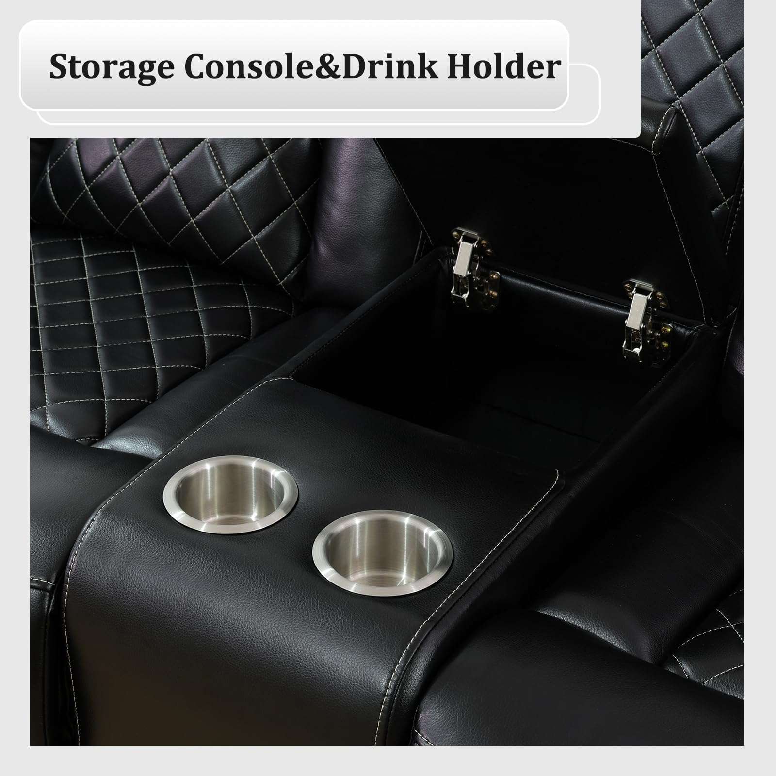 Power Recliner Sectional Sofa with LED, Breathing Leather Power Reclining Sofa Set, Sectional Reclining Couch with USB Port/Cup Holder/Storage for Living Room (Black)