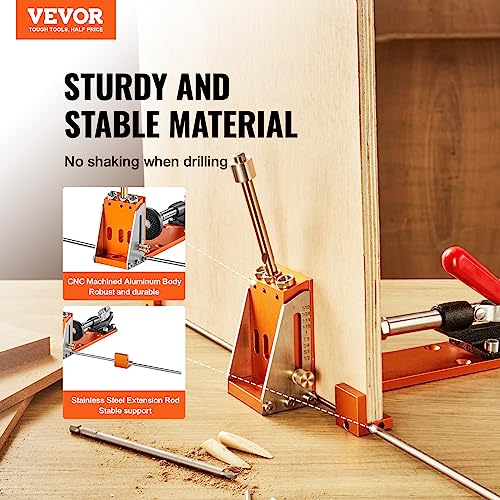 VEVOR 34 Pcs Pocket Hole Jig Kit, Adjustable Versatile Pocket Hole Jig with Toolbox,11" C-clamp, Fixture, Step Drills, Wrenches, Drill Stop Rings, Square Drive Bits-Gifts for Him