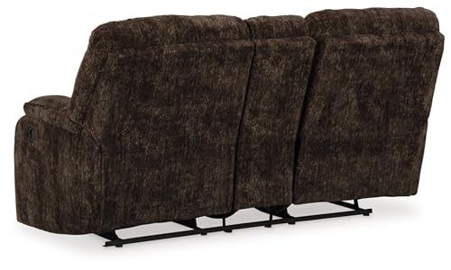 Signature Design by Ashley Soundwave Contemporary Manual Reclining Loveseat with Console and Cup Holders, Dark Brown