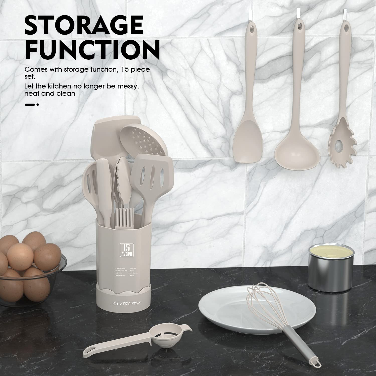 Dishwasher Safe Silicone Cooking Utensils Set - 446°F Heat Resistant Basic Silicone Kitchen Utensils,Turner Tongs, Spatula, Spoon, Brush, Whisk, Gadgets Tools for Nonstick Cookware (BPA Free - Grey)
