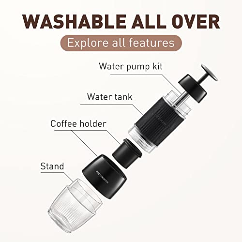 ZZUOM Protable Espresso Machine, Compatible with Ground Coffee & Nespresso Capsules, 18 Bar Pressure for Rich Crema, Manual Espresso Maker, Perfect for Travel, Camping, Hiking (Black)