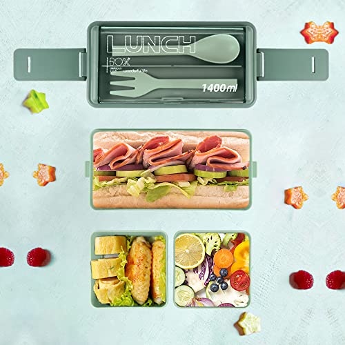 NatraProw Bento Box Adult Lunch Box, 49OZ All-in-One Lunch Containers with Removable Compartments, 3 Layers Stackable Bento Lunch Box Leak Proof, Microwave Safe