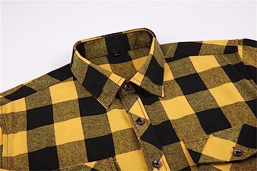 Disimlarl Fall Men's Flannel Plaid Long-Sleeved Casual Shirt Button Classic Checkered Double Pocket Shirts M512 USA 2XL Asian 8XL