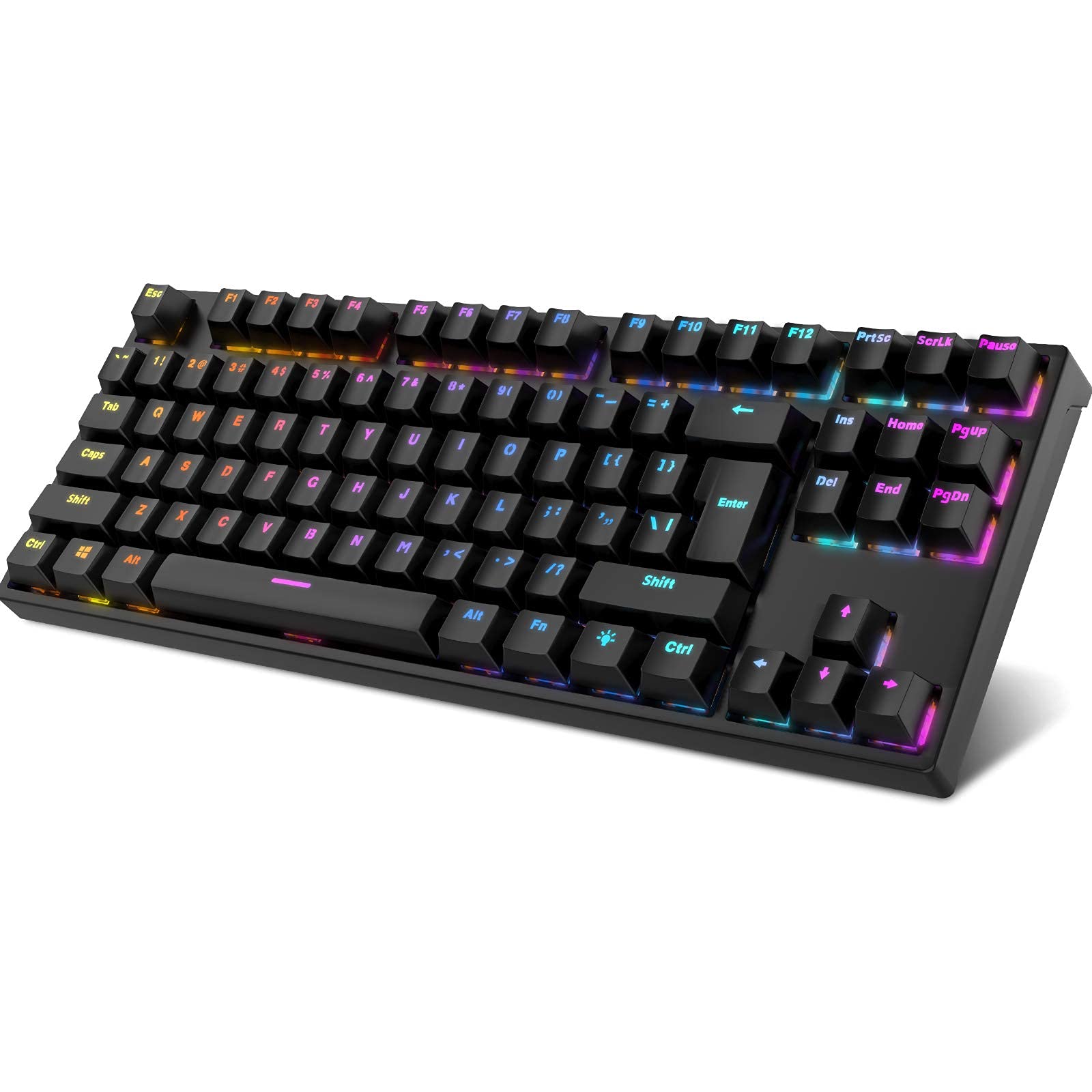 GIM Mechanical Gaming Keyboard 87 Keys LED Rainbow Backlit Small Compact Keyboard with Click Blue Switches 100percent Anti USB Wired Computer Laptop Keyboard for Windows PC Gamers Renewed KB 87
