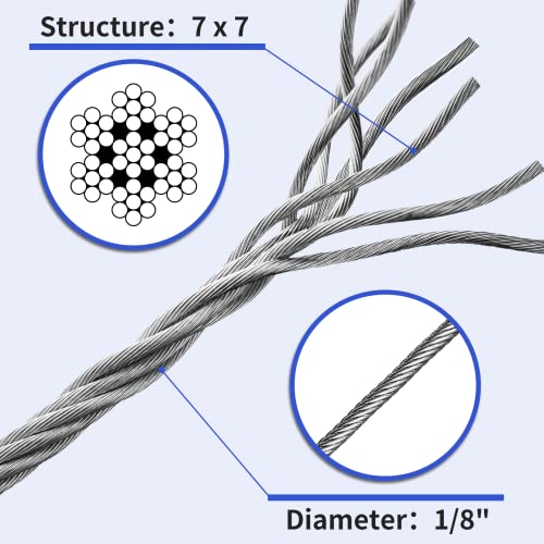 LuckIn 1/8" Stainless Steel Cable 300FT, T316 Aircraft Cable for Railing, Decking & Outdoor Projects - Uncoated Marine Grade