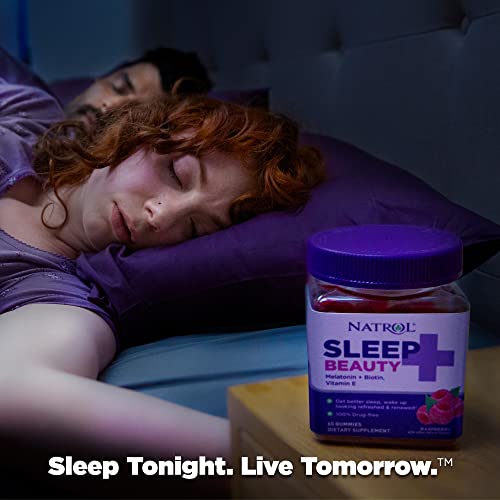 Natrol Sleep+ Beauty, Drug Free Sleep Aid Supplement, for Skin, Hair, Nails, Biotin, Vitamin E, 60 Raspberry Flavored Gummies