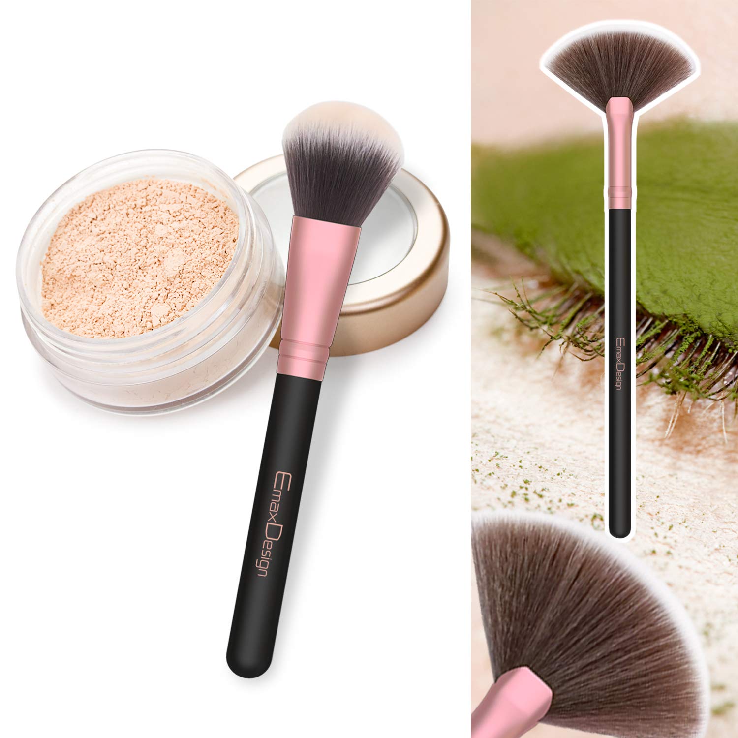 EmaxDesign Makeup Brushes,18 Pcs Professional Makeup Brush Set Premium Synthetic Brush Foundation Blush Concealer Blending Powder Liquid Cream Face Eyeshadow Brushes Kit (Rose Golden)