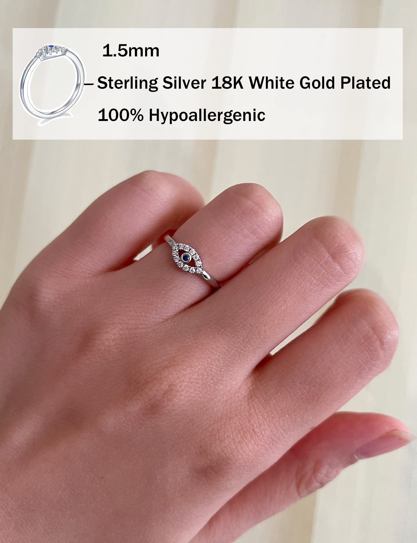 IMOLOVE Moissanite Evil Eye Ring, Wedding Rings for Women, 0.14ct D Color VVS1 Sterling Silver Rings Half Eternity Stackable Engagement Ring Size 4-10-8