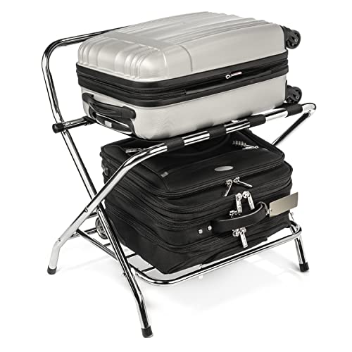USTECH Luggage Rack 2 Shelf X-Shape DIY with Nylon Straps and High Back Support | Durable Suitcase Rack for Guest Room, Bedroom, Entryway | Heavy Duty, Foldable Luggage Rack Stand for Suitcases
