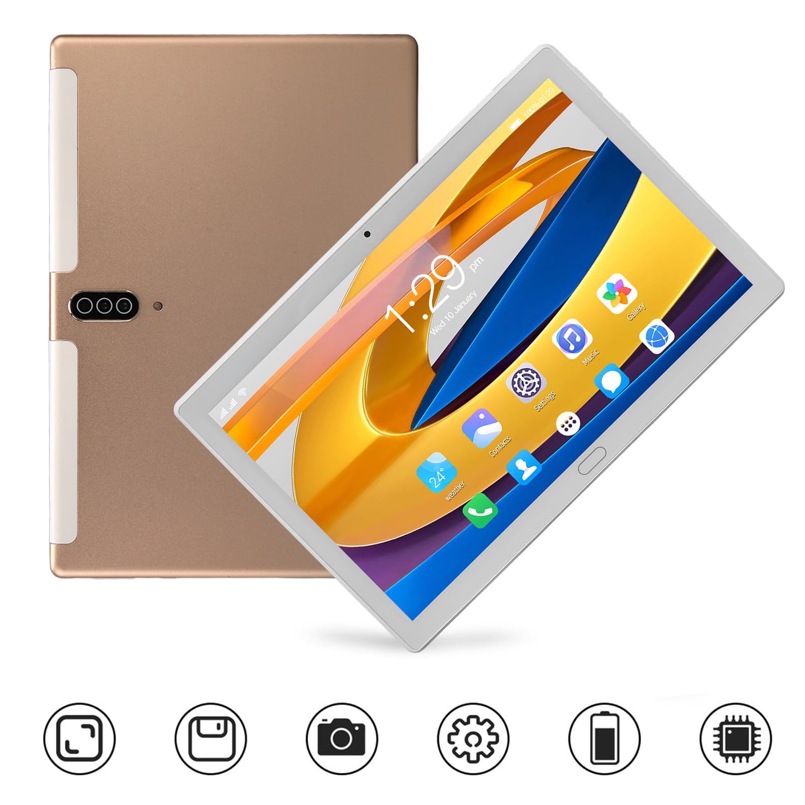 HEEPDD 4G Call Tablet, 10.1 Inch Tablet Octa Core Dual Speaker 5G WiFi 6GB RAM 128GB ROM for Android 10 for Travel (Gold)