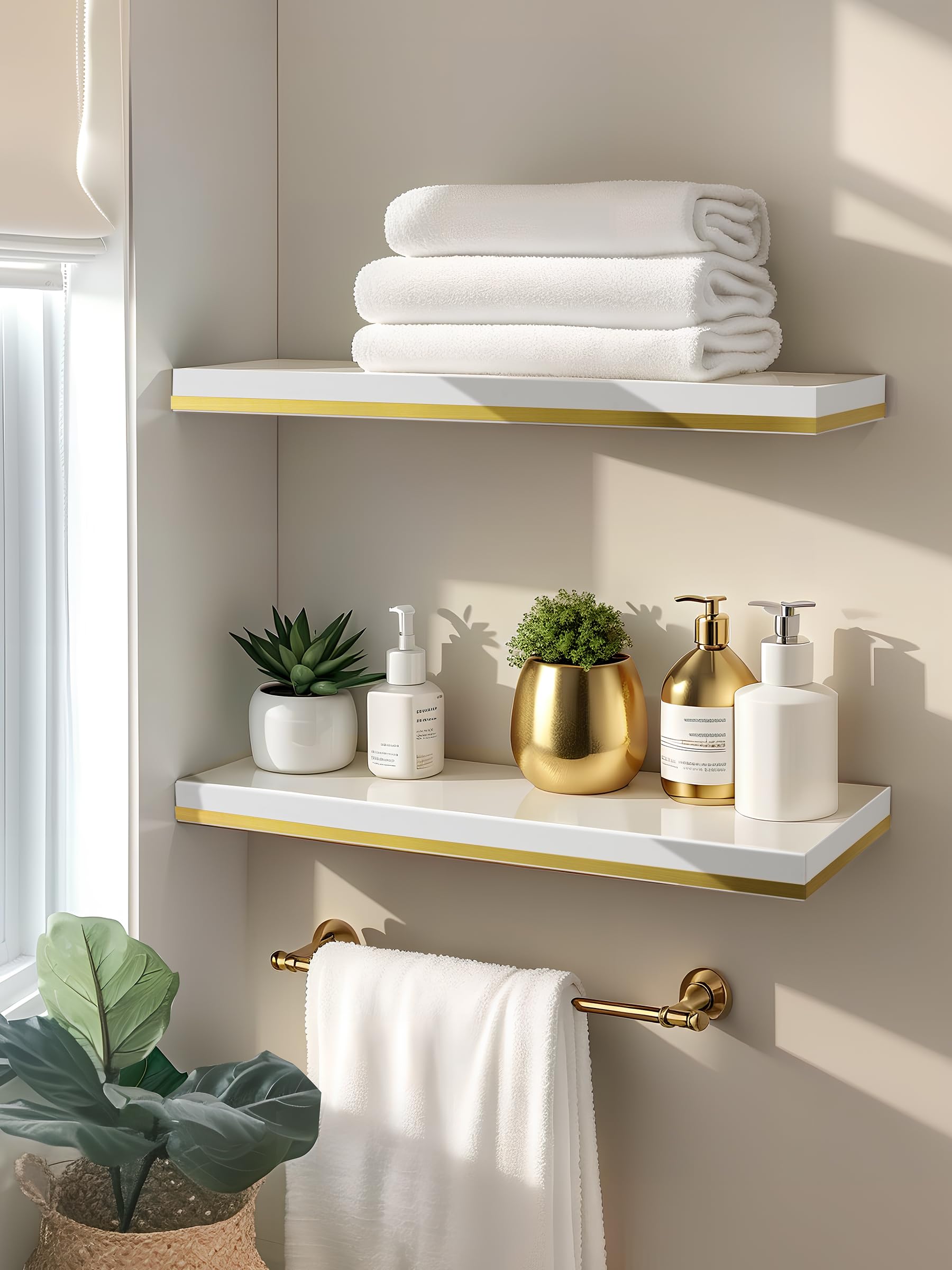 Sivapleso Floating Shelves Set of 2, Modern White Floating Shelves for Wall 24 Inches Long Wall Hanging Shelf with Invisible Brackets for Room Wall