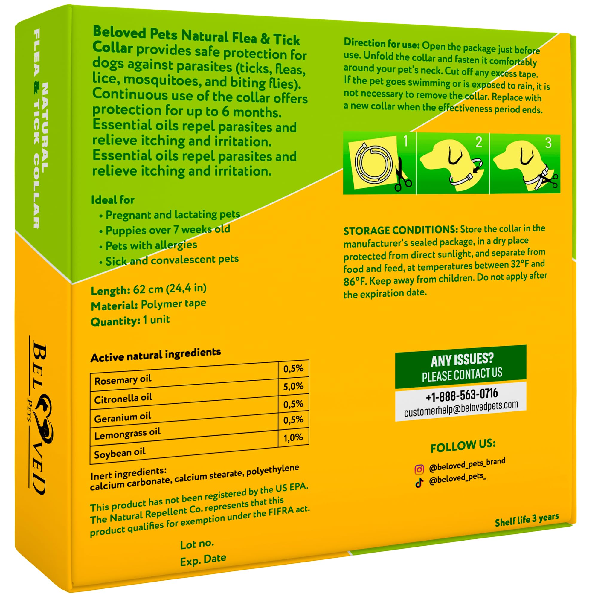 Natural Flea & Tick Collar for Dogs - 6 Months Control of Best Prevention & Safe Treatment - Anti Fleas and Ticks Essential Oil Repellent (1 Count (Pack of 1))