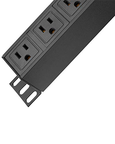 KMC 6-Outlet Metal Power Strip Surge Protector, Metal Mounting Brackets, 6 Foot Extension Cord, 1800 Joules, 125V/15A, Black