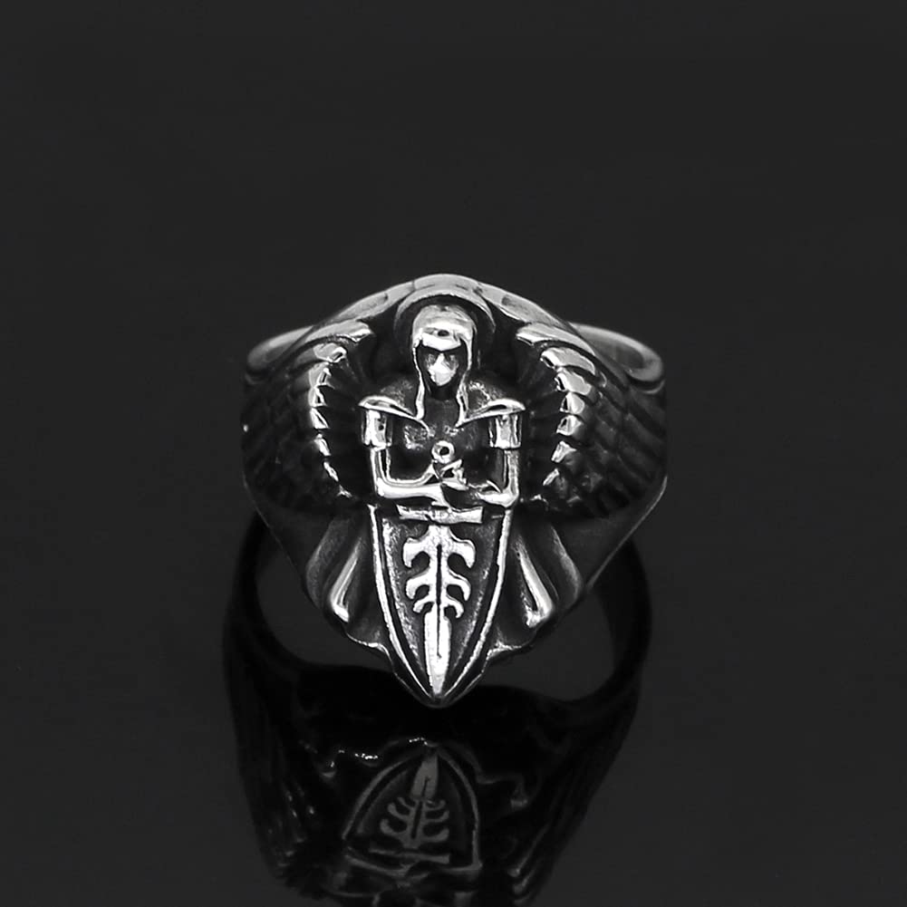GuoShuang ST.MICHAEL ARCHANGEL CROSS SHIELD PRAYER MEDAL Amulet Stainless Steel Ring (10)
