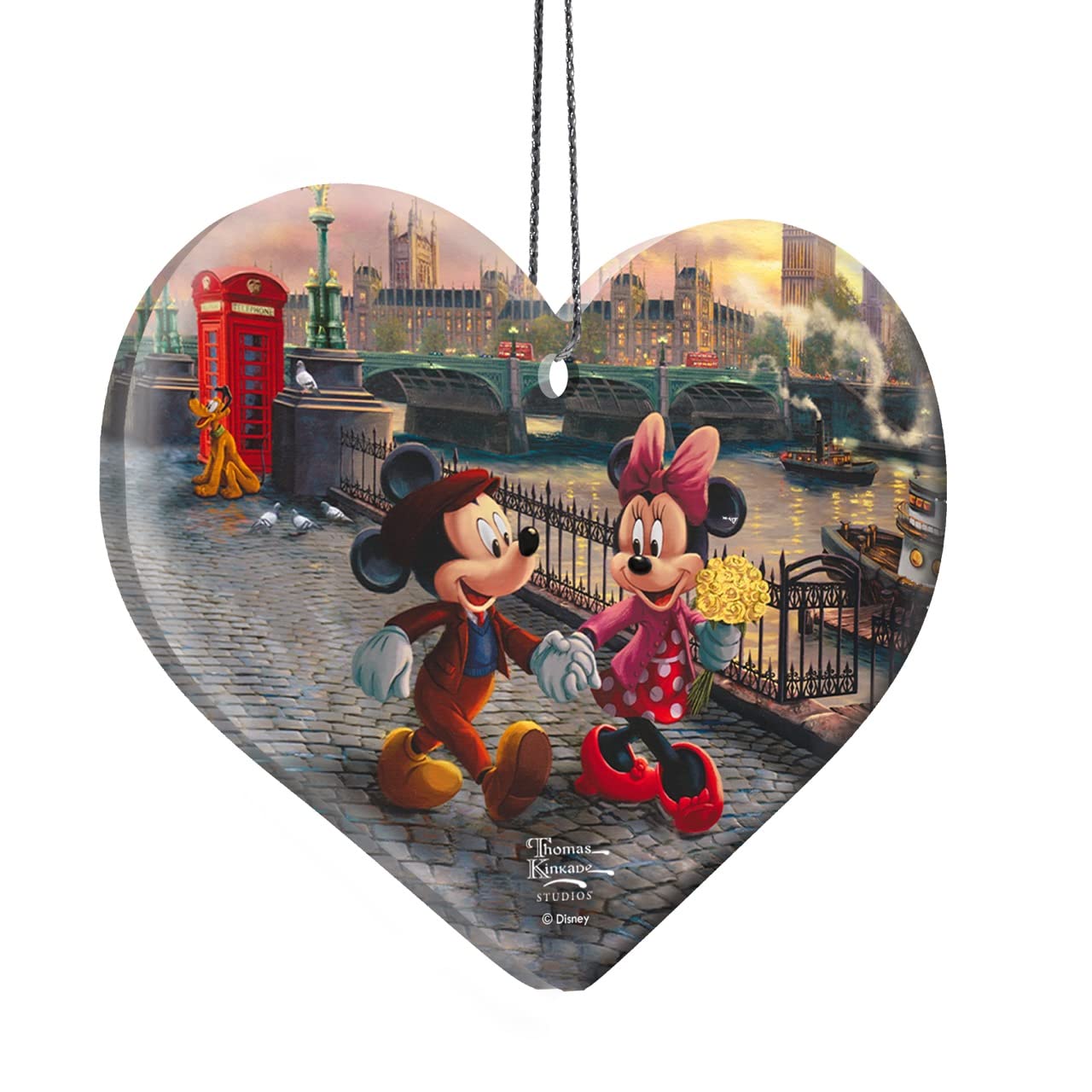 Disney β Mickey and Minnie Mouse β London β Thomas Kinkade Studios - Heart Shaped Hanging Acrylic Print Accessory β Officially Licensed Collectible
