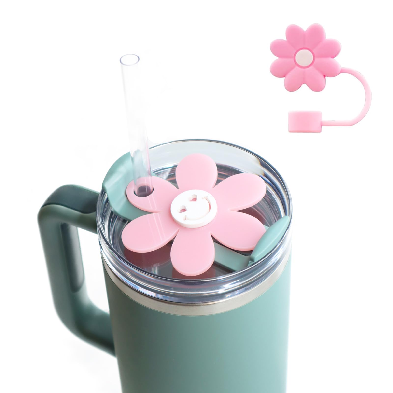 Enakong Personalized Stanley Accessories, Stanley Cup Lid, Handmade Custom Tumbler Topper fit for Stanley 40, Stanley Name Plate, Stanley Cup Charm (Daisy) (Pink)