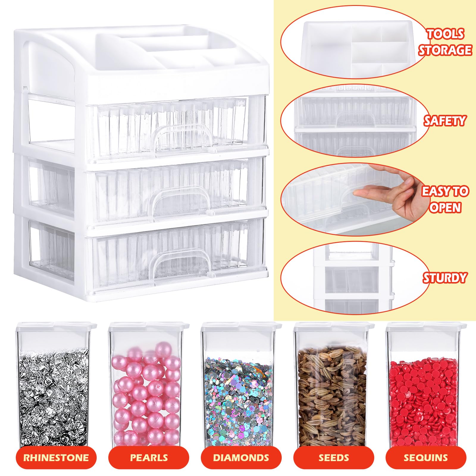 Painting Storage Containers Drawer with 150 Slots Diamond Containers with Diamond Accessories and Tools Clear Plastic Storage Box for DIY Diamond Craft Jewelry Bead Nail Pill
