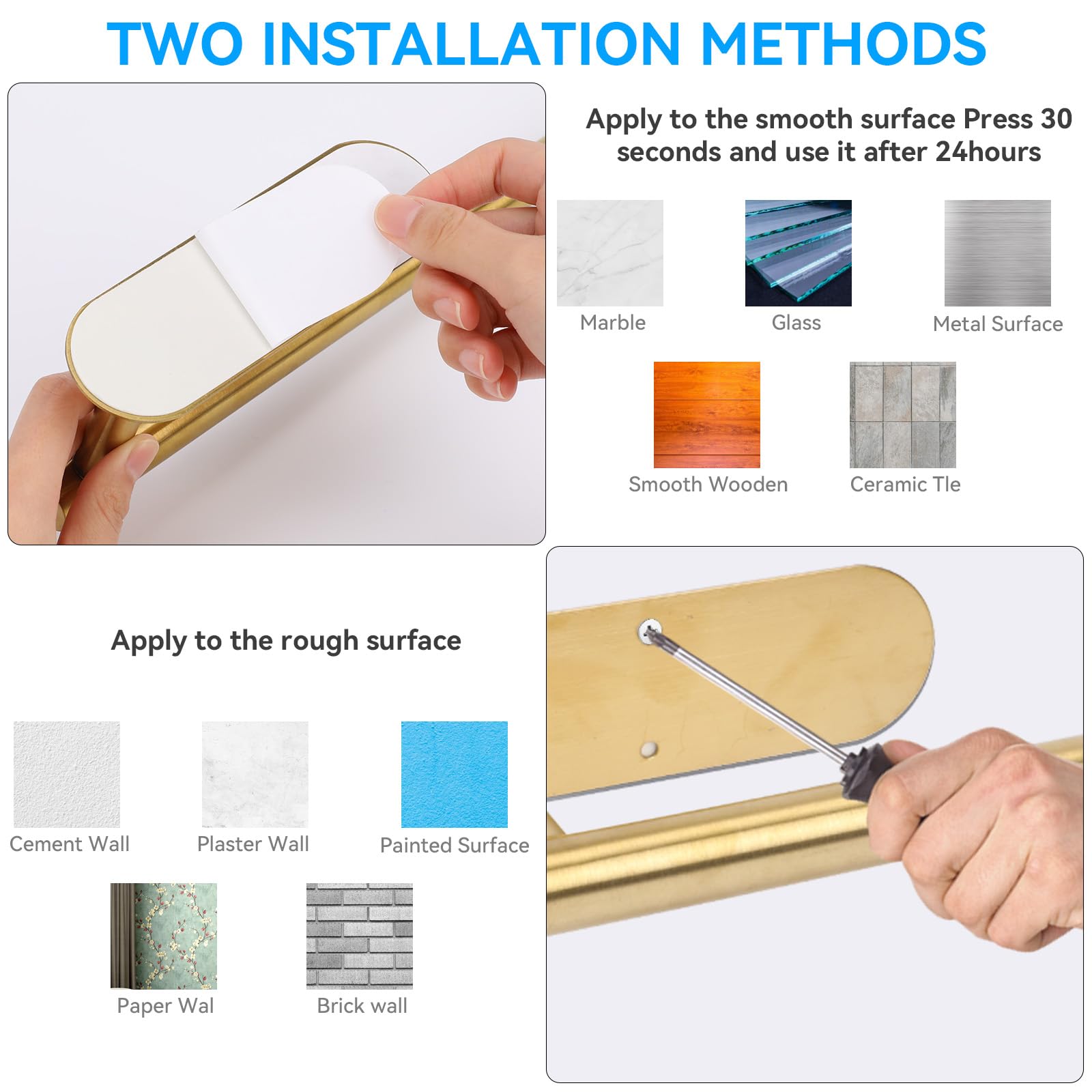 Gold Kitchen Paper Towels Holder Wall Mount Stainless Steel Paper Towel Holders Adhesive Under Cabinet Paper Towel Roll Rack for Kitchen, Bathroom