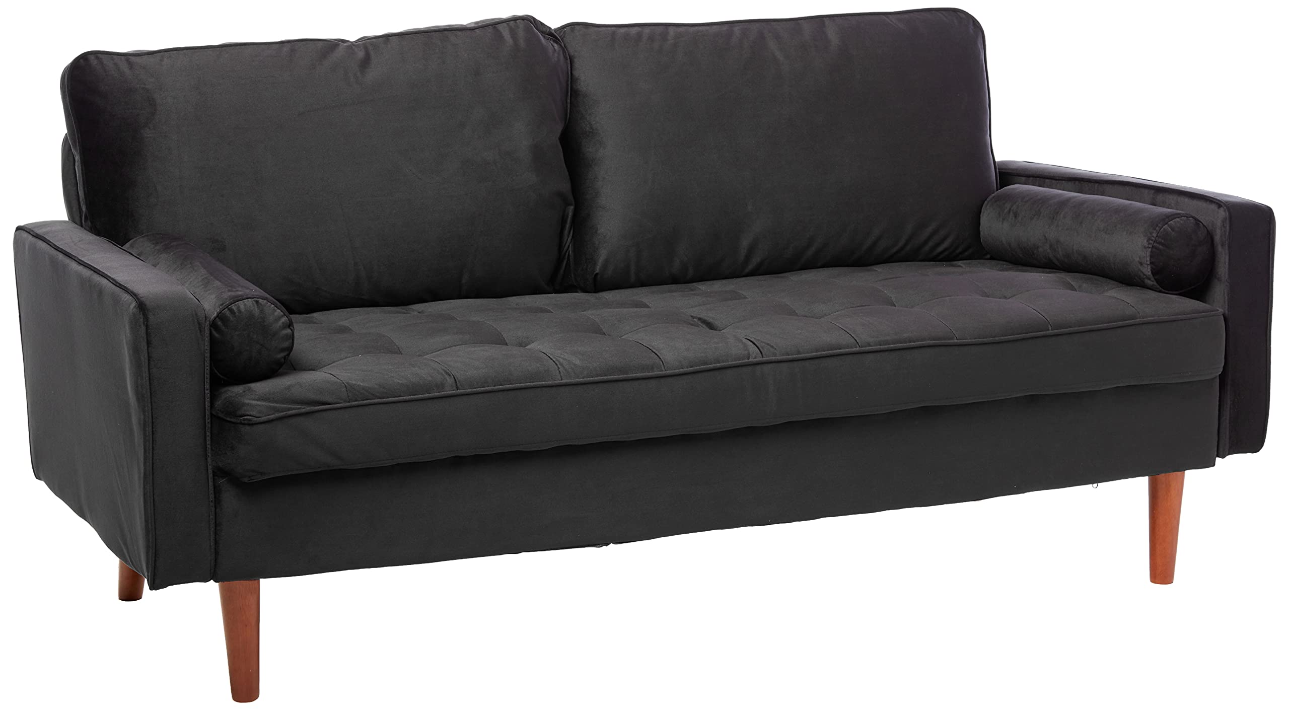 US Pride Furniture Haven Modern Velvet Sofa with Bolster Pillows, Button Tufted Seat, Track Arms and Solid Wood Legs, Couches for Living Room, Bedroom and Home Office, Black