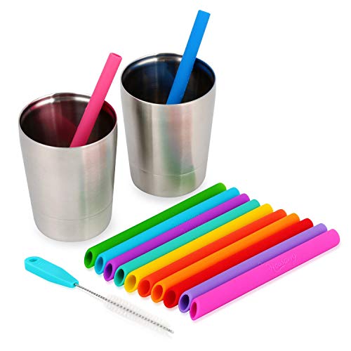 Housavvy 8oz Kids & Toddlers Reusable Silicone Drinking Straws 12 Pack with Cleaning Brush (Smoothie Straws for Housavvy 8oz Kids Cups)