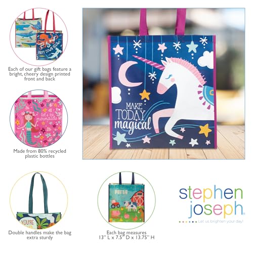 Stephen Joseph, Large Recycled Gift Bag with Handles, Kids, Reusable, Birthday Party Gift Bag, Shopping Bag