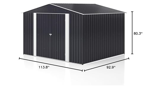 VIWAT 10x8 FT Outdoor Storage Shed, Large Garden Shed with Updated Frame Structure and Lockable Doors, Metal Tool Sheds for Backyard Garden Patio Lawn, Black