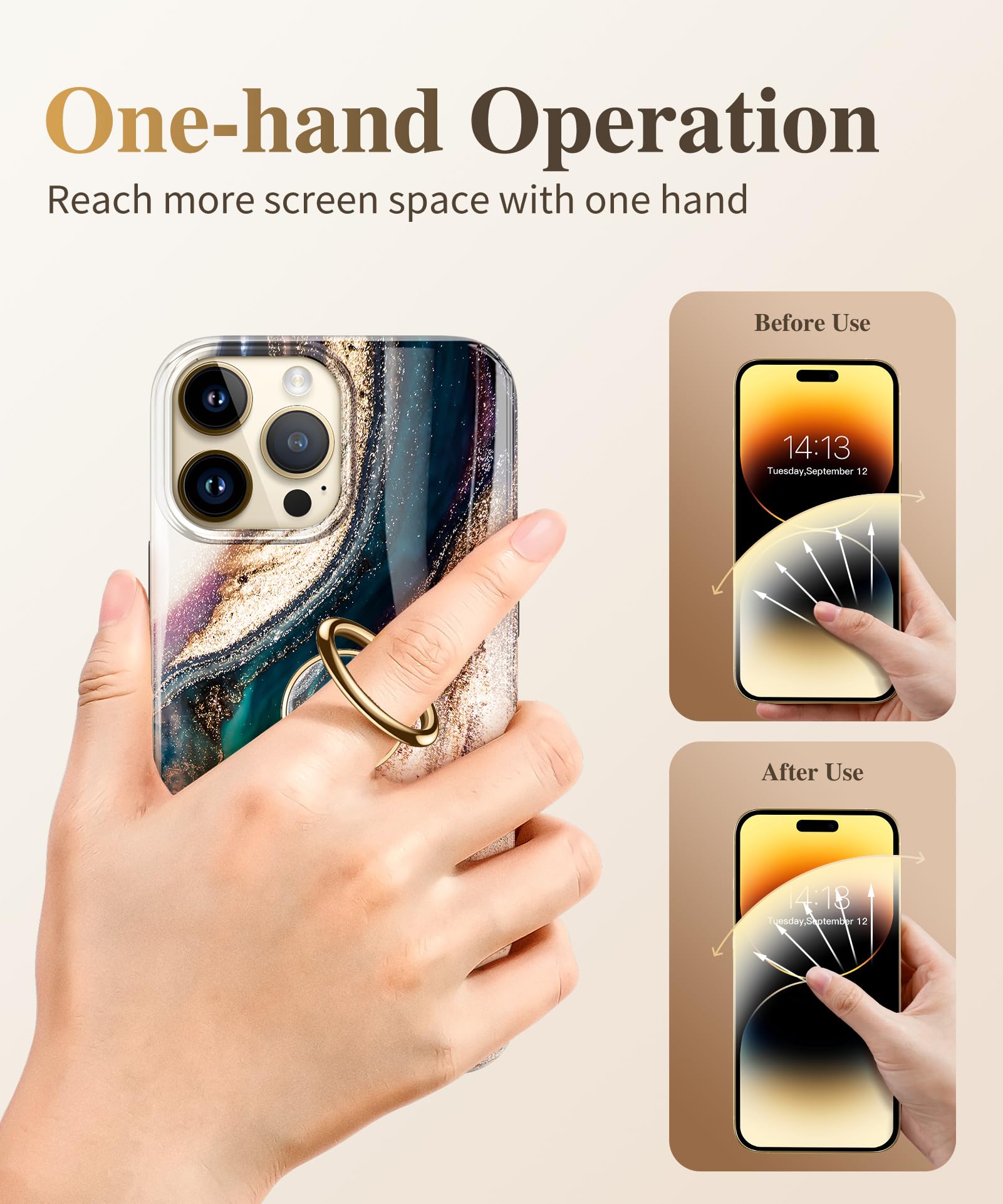 GVIEWIN Marble Cell Phone Ring Holder, Metal Kickstand Grip for Magnetic Car Mount Compatible with iPhone 16 Pro Max/15 Plus/14/13/12 Series & Galaxy S24/S23 Ultra and Other Phones(Drift Sand/Brown)