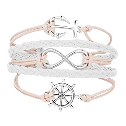 DemiJewelry Navy Nautical Rudder Anchor Braided Weave Leather Infinity Bracelet