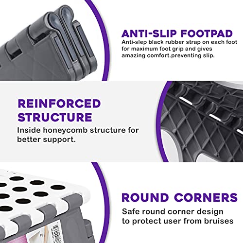 Totally Living 9" Inch Folding Step Stool | Lightweight Anti-Skid & Non-Slip Design | Collapsible Stepping Stool | 300 lb Capacity | Grey/White