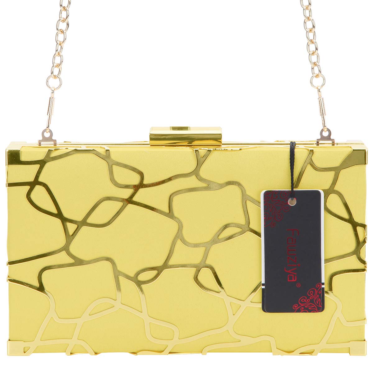 Fawziya Evening Purse Satin Geometric Metal Hollow Oversized Clutch Bags For Women Clutchess-Gold