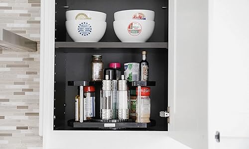 Spice Rack Organizer for Cabinet 2 Tier Lazy Susan Organizer Holds 40 Spice Jars with Double Spinner on Bottom Spice Shelf for Kitchen Pantry Organization and Storage by Stow-n-Spin Made in USA
