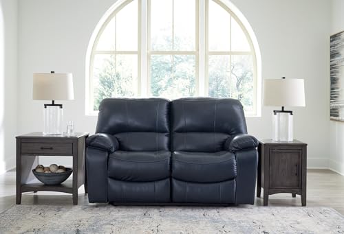 Signature Design by Ashley Leesworth Modern Leather Match Power Reclining Loveseat with USB Charging Ports, Blue