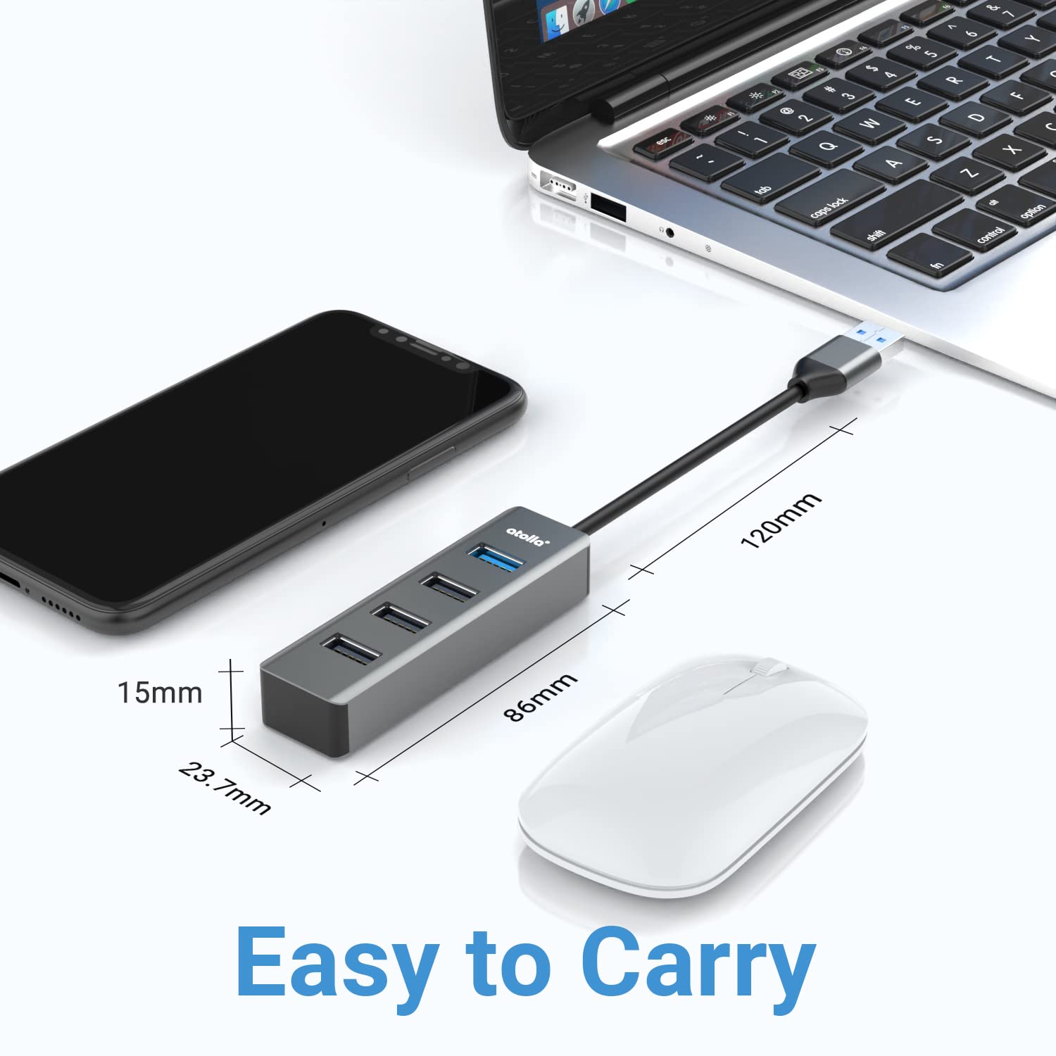 USB 3.0 Hub, atolla Aluminum 4-in-1 USB Splitter with 1 USB 3.0 Port and 3 USB 2.0 Ports for Windows 10, 8, 7, Vista, XP, Mac OS X, Linux and More