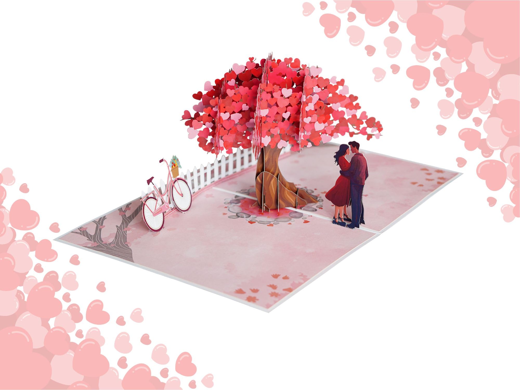 PQ Bees Pop Up Valentines Day Card | 3D Anniversary Wedding Thank You Birthday Card for Significant Other (Size 6 x 8 In - Romantic Couple Love Tree).