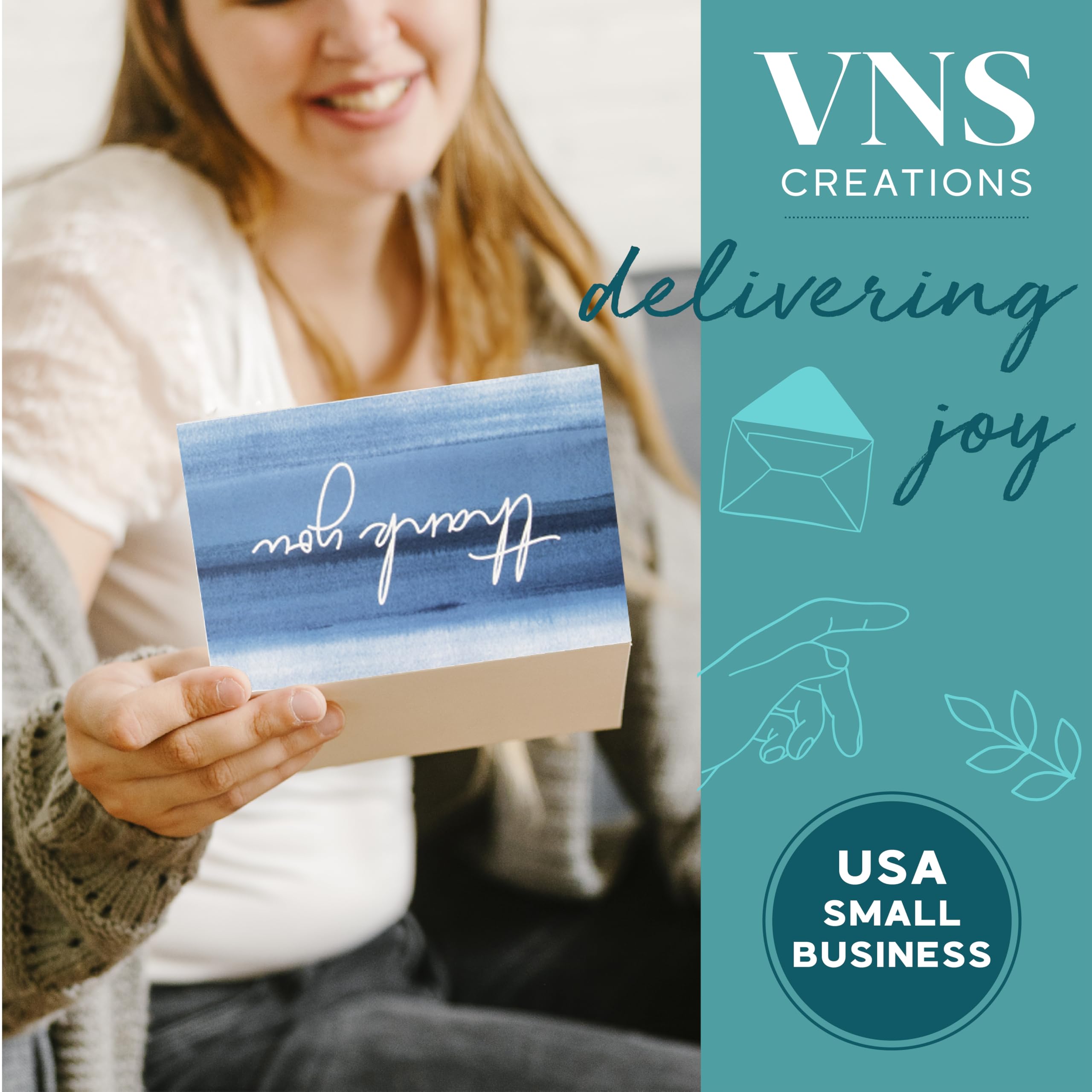VNS Creations 100 pack Thank You Cards with Envelopes & Stickers - Classy 4x6 Blank Thank You Cards Bulk Box Set - Large Thank You Notes for Wedding, Small Business, Baby & Bridal Shower (Ombre)