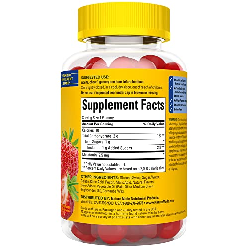 Nature Made Melatonin 2.5 mg Gummies, 100% Drug Free Sleep Aid for Adults, 80 Gummies, 80 Day Supply