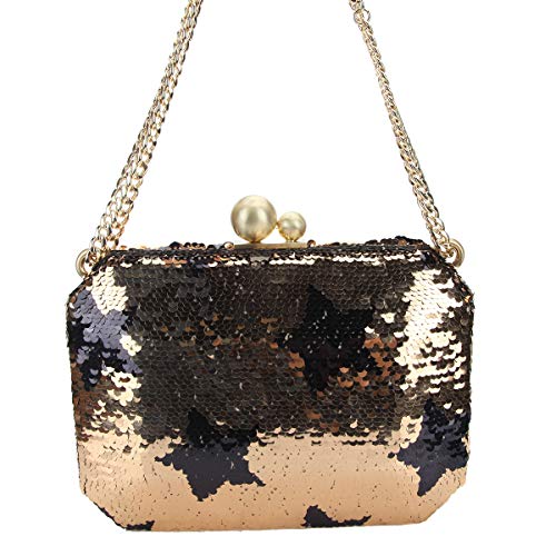 Fawziya Evening Clutch Star Sequin Thick Chain Novelty Oversized Purses For Women Formal-Gold