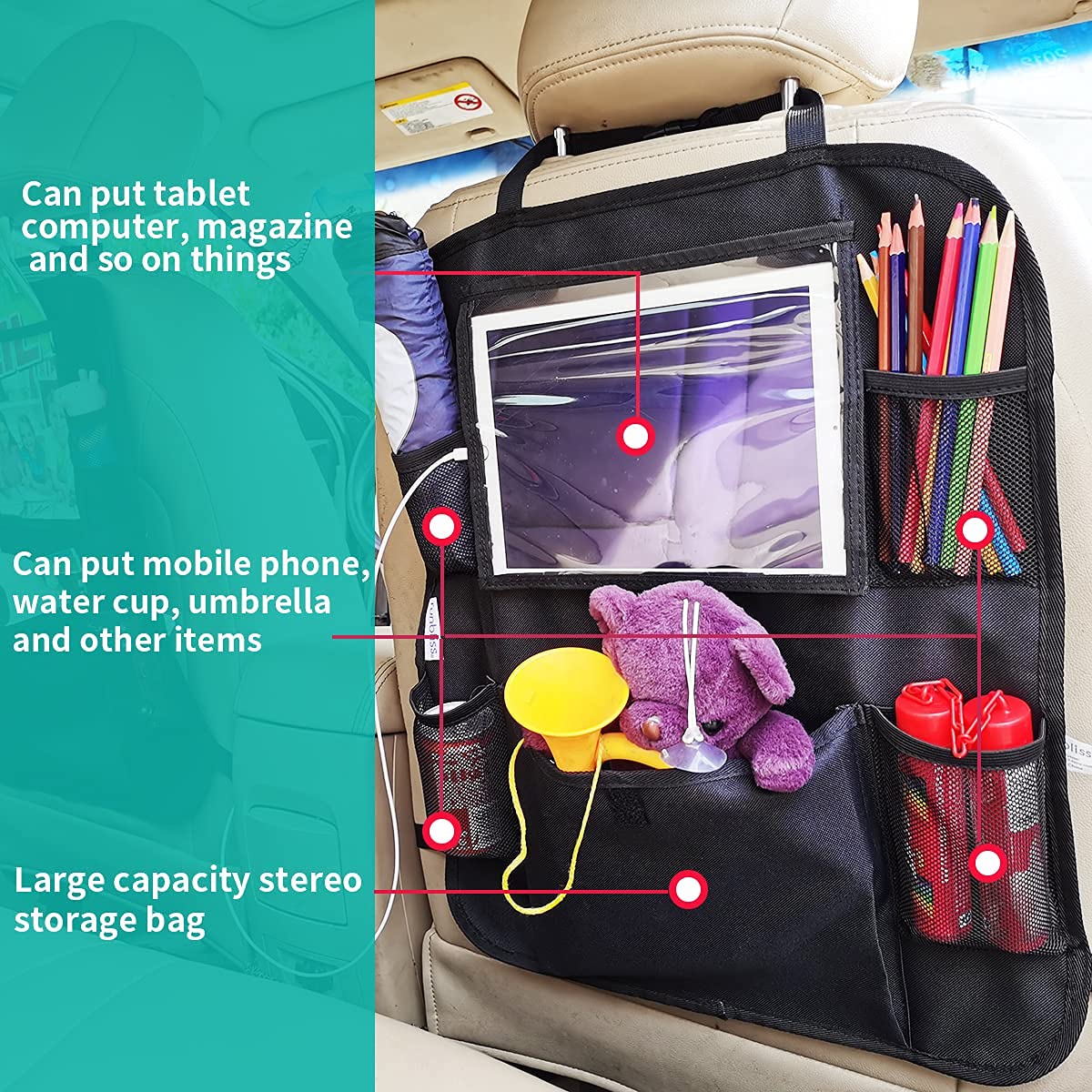 Funbliss Car Backseat Organizer -Kick Mat Seat Protector,Suitable for Mini IPad,7.9 Screen,Premium 600D Oxford Waterproof Fabric，2 Pack Black
