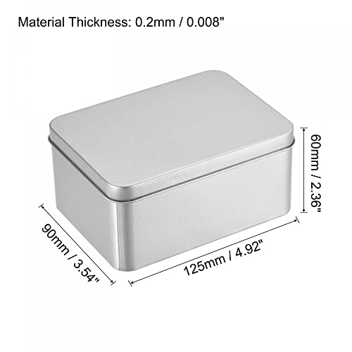 uxcell Metal Tin Box, 3pcs 4.92" x 3.54" x 2.36" Rectangular Empty Tinplate Storage Containers with Lids, Silver Tone