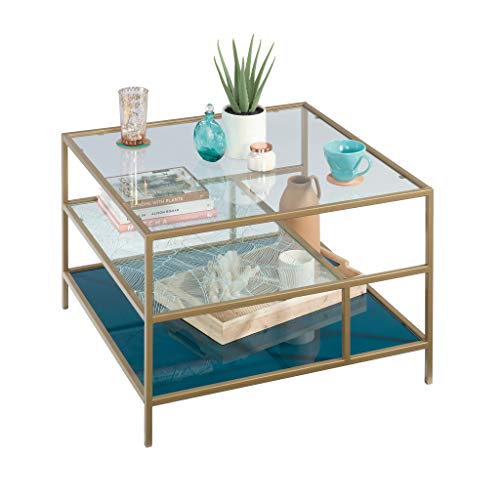 Sauder Coral Cape Coffee Table, L: 29.53" x W: 29.53" x H: 18.9", Satin Gold Finish