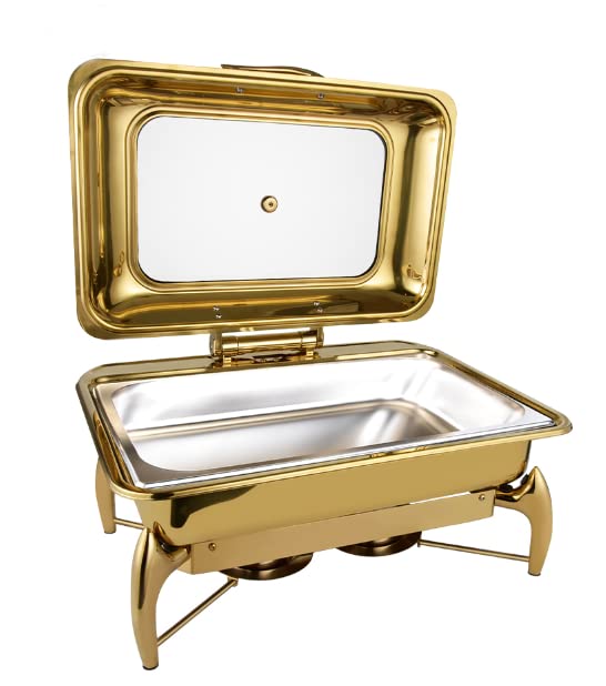 HONHPD 10L Stainless Steel Thickened Buffet Stove, Commercial Hotel Restaurant Breakfast Heating Furnace, Hydraulic Transparent Cover Buffet Stove, Chafing Dish Buffet Set, Gold(Full Size)