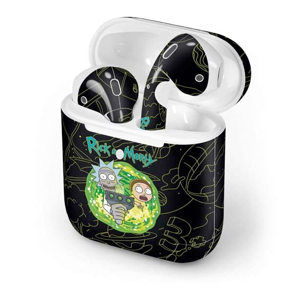 Skinit Decal Audio Skin Compatible with Apple AirPods with Wireless Charging Case - Officially Licensed Warner Bros Rick and Morty Portal Travel Design