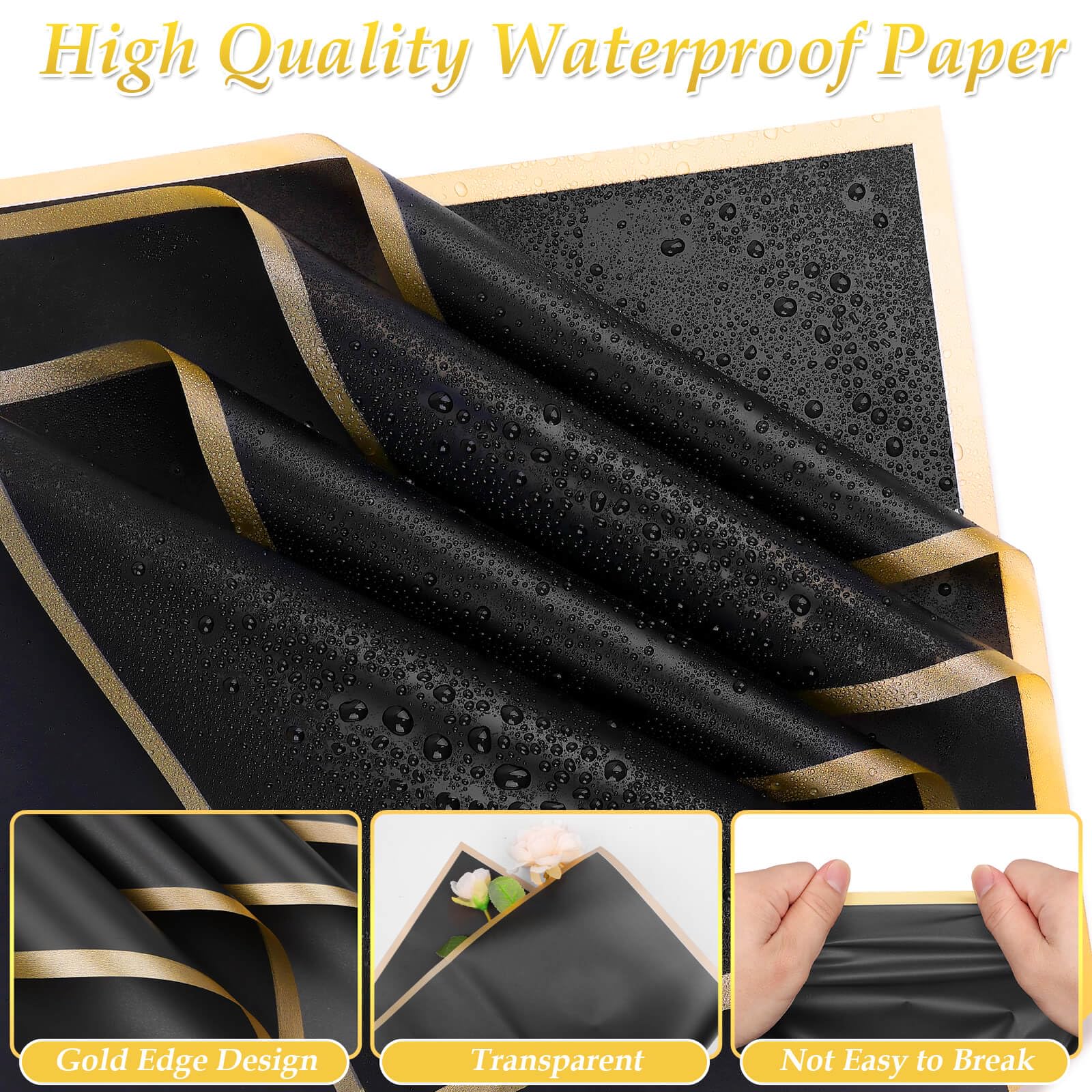 Tetutor Waterproof Flower Wrapping Paper,20 Sheets Bouquet Wrapping Paper Sheets, Floral Wrapping Paper Bouquet With Ribbons 3D Butterflies for Florist Wrap Wedding Birthday